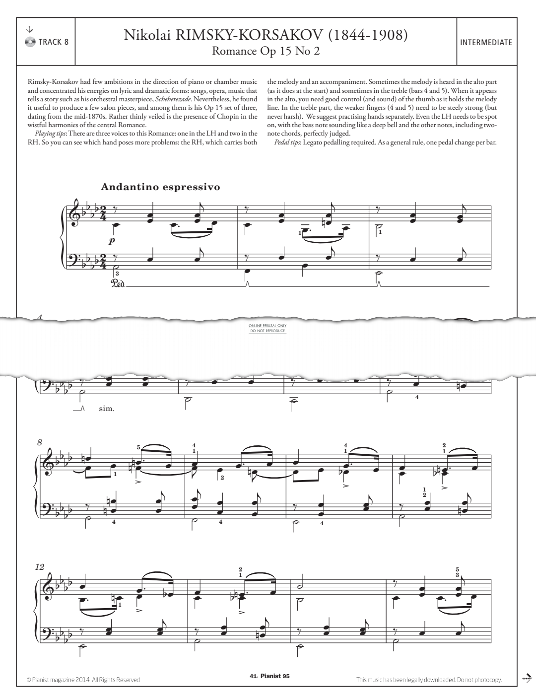 Romance Op.15, No.2 (Nikolai Rimsky-Korsakov) | Sheet Music: Piano ...