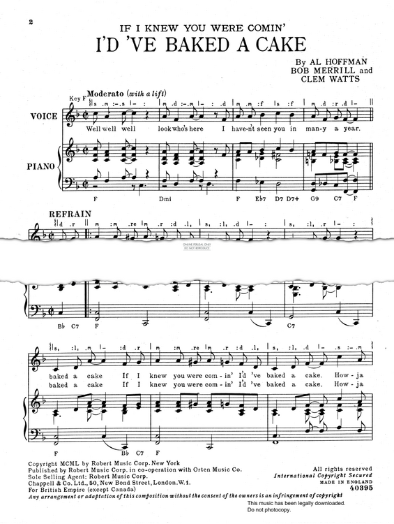 (If I Knew You Were Comin') I'd've Baked A Cake - Noten von Kitty ...