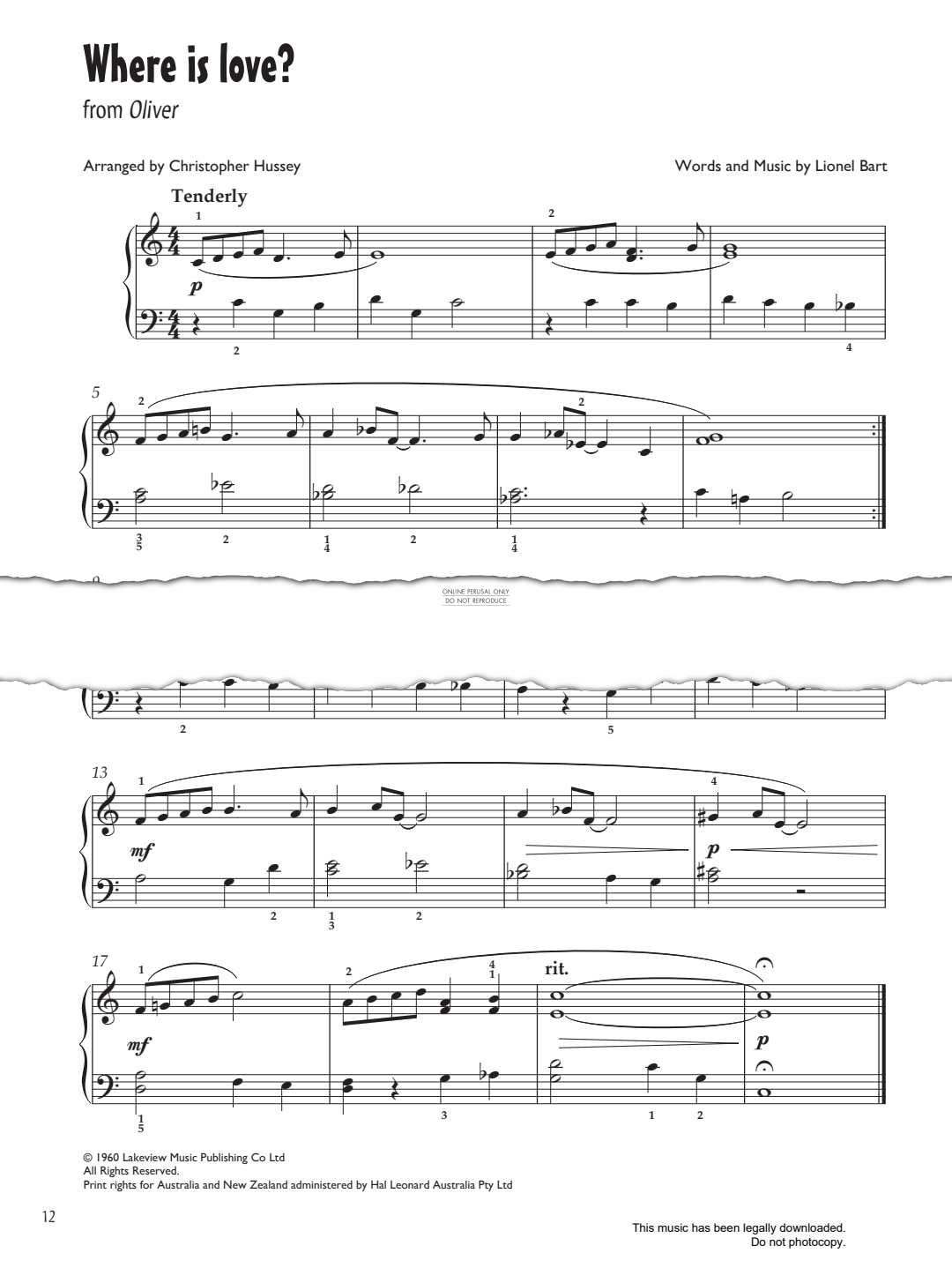 Where Is Love? (from "Oliver") (Lionel Bart) | Sheet Music: Piano | PDF Download