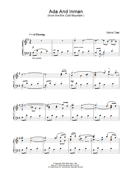 Ada And Inman - sheet music by Cold Mountain (Movie), Gabriel Yared - smd-31164 | notendownload