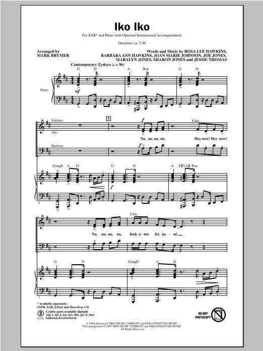Iko Iko (Mark Brymer) | Noten: SAB-Chor | PDF Download