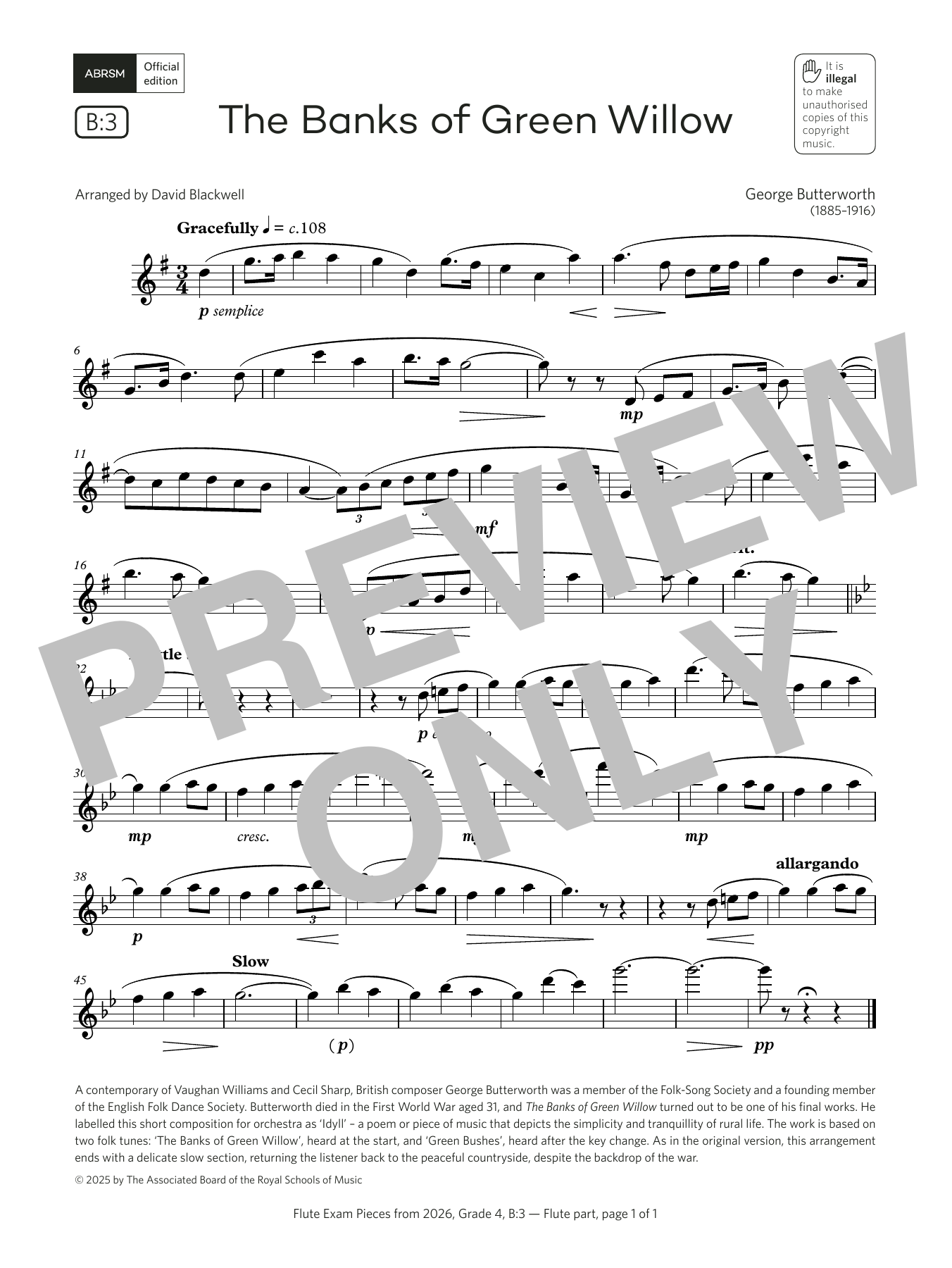 The Banks of Green Willow (Grade 4, list B3, from the ABRSM Flute Syllabus from 2026) (George ...