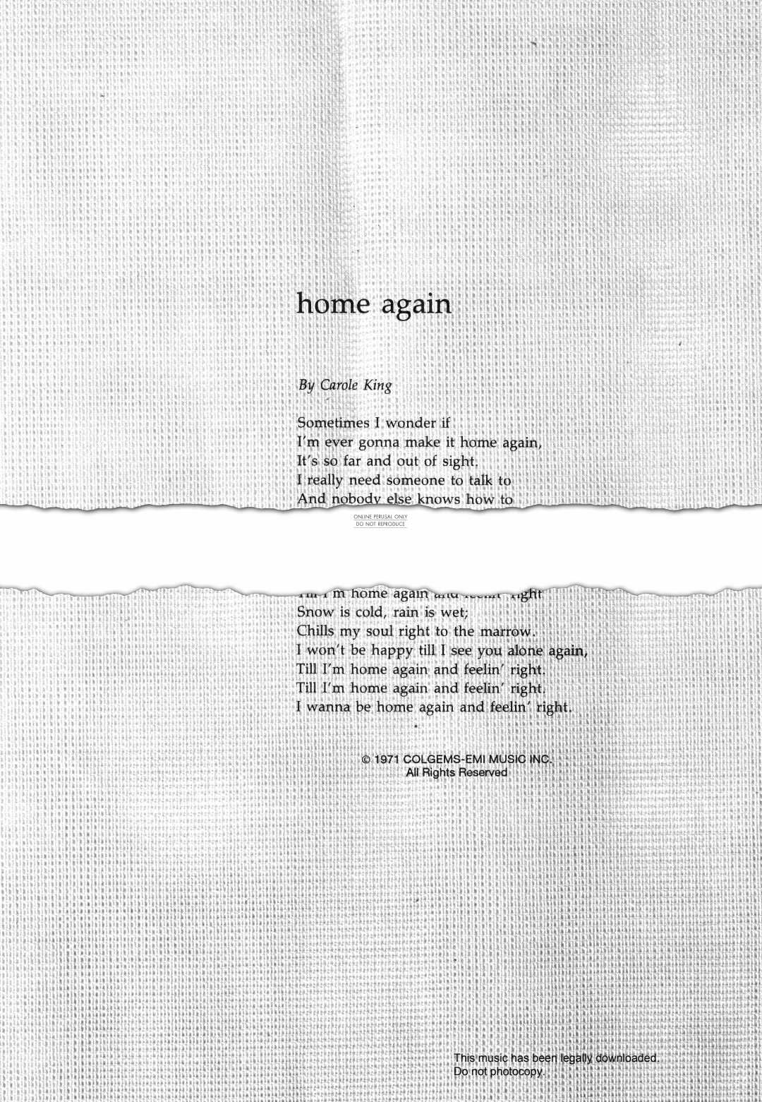 Home Again (Carole King) | Noten: Gitarre, Klavier, Gesang | PDF Download