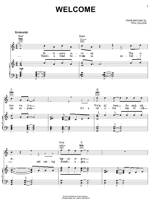 Welcome (Phil Collins) | Sheet Music: Piano, Vocal & Guitar Chords ...