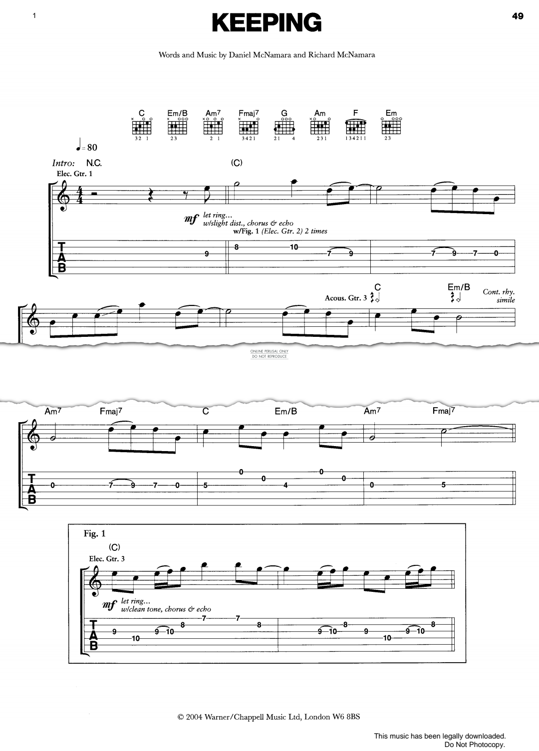 Keeping (Embrace) | Sheet Music: Guitar, Voice | PDF Download