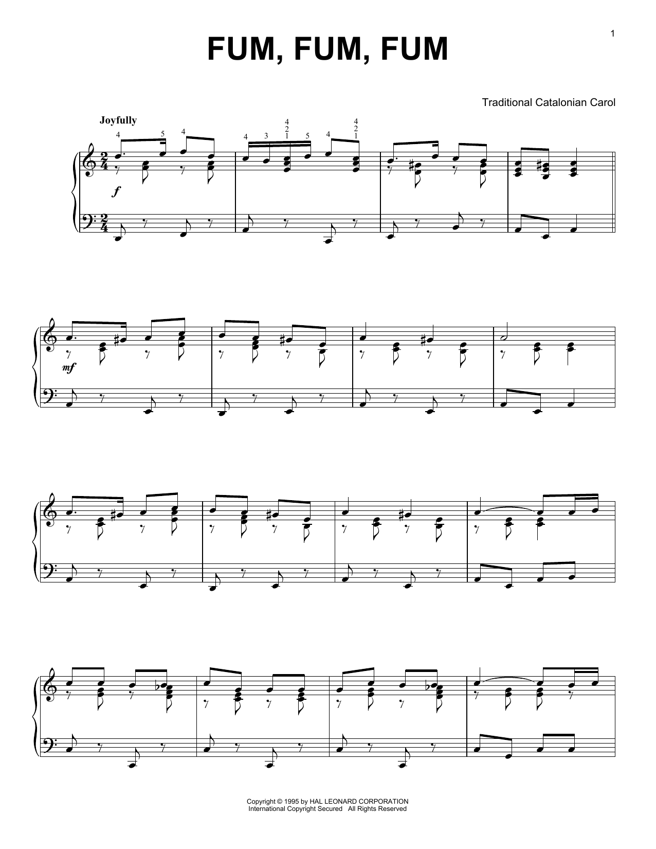 Fum, Fum, Fum (Traditional Catalonian Carol) | Sheet Music: Piano Solo ...