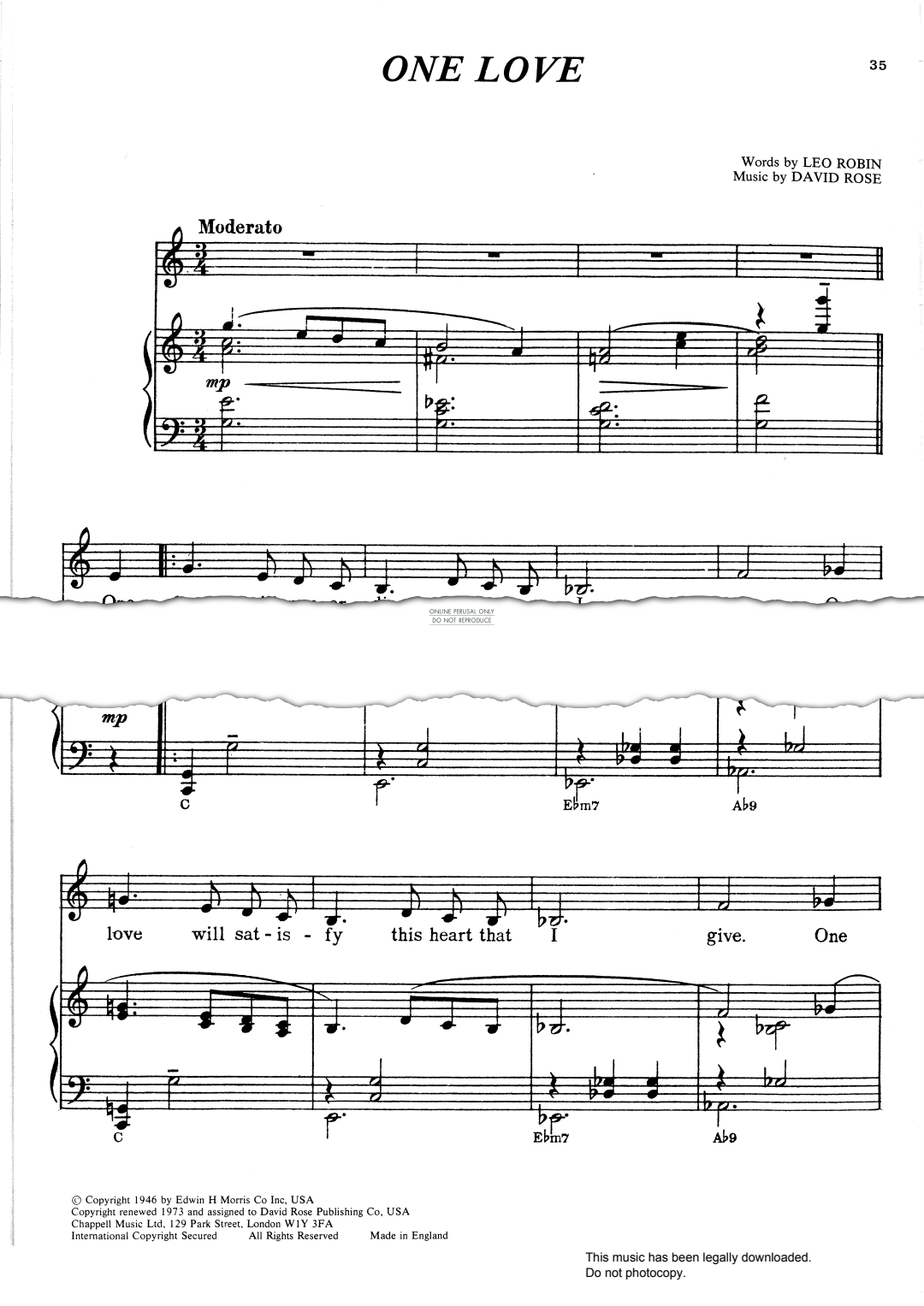 One Love (Frank Sinatra) | Noten: Gitarre, Klavier, Gesang | PDF Download