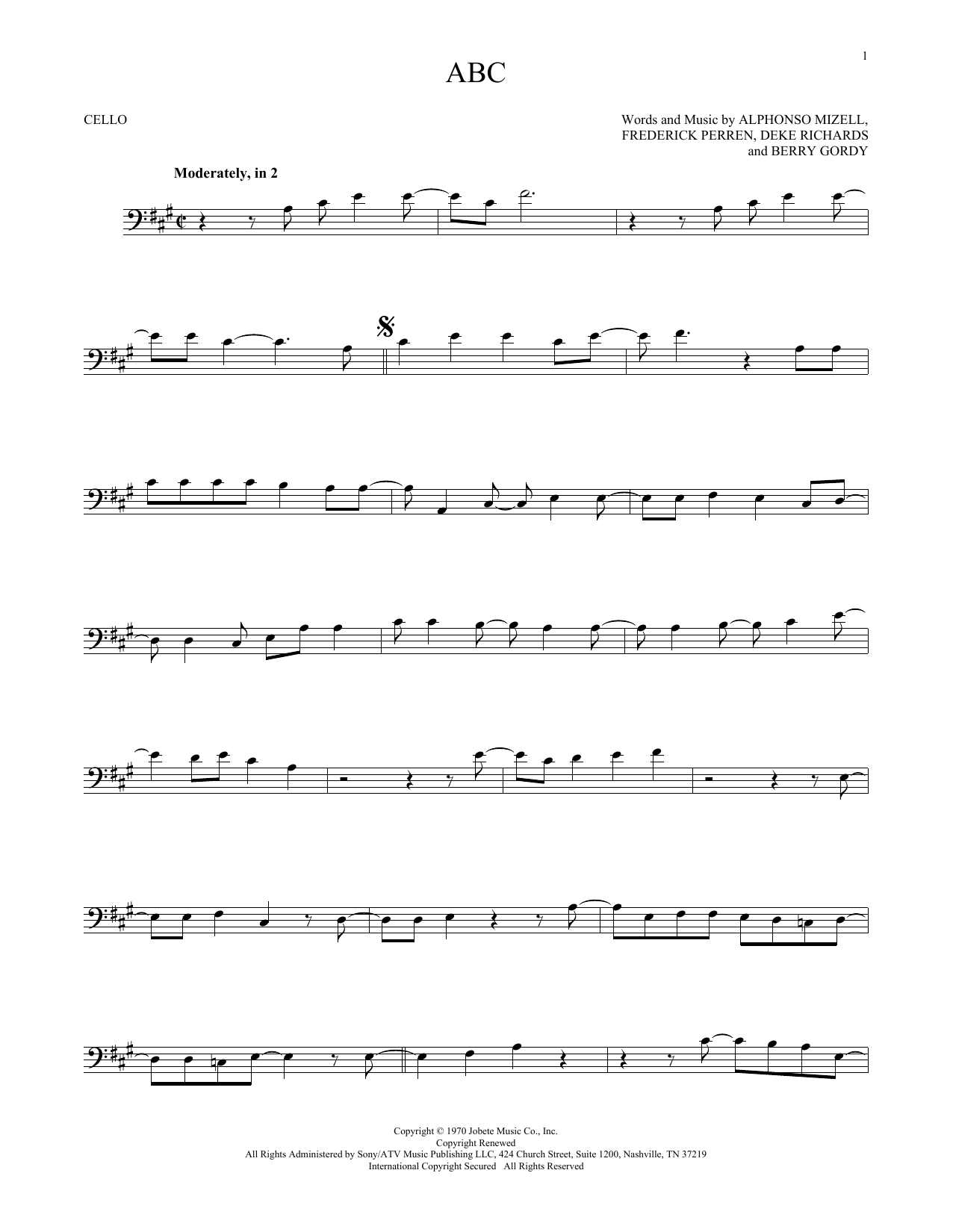 ABC (The Jackson 5) | Sheet Music: Cello Solo | PDF Download