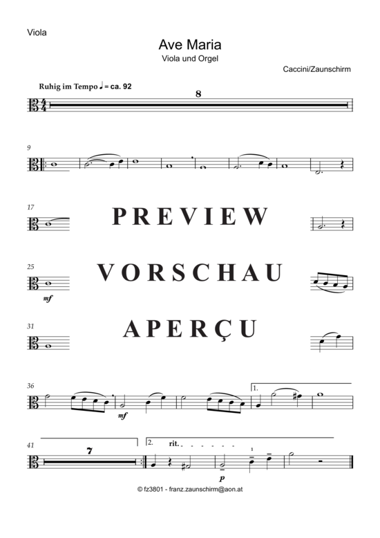 Ave Maria (Viola Solo + Orgel-Playback) - sheet music by Giulio Caccini (Zaunschirm) - FZ3801 ...