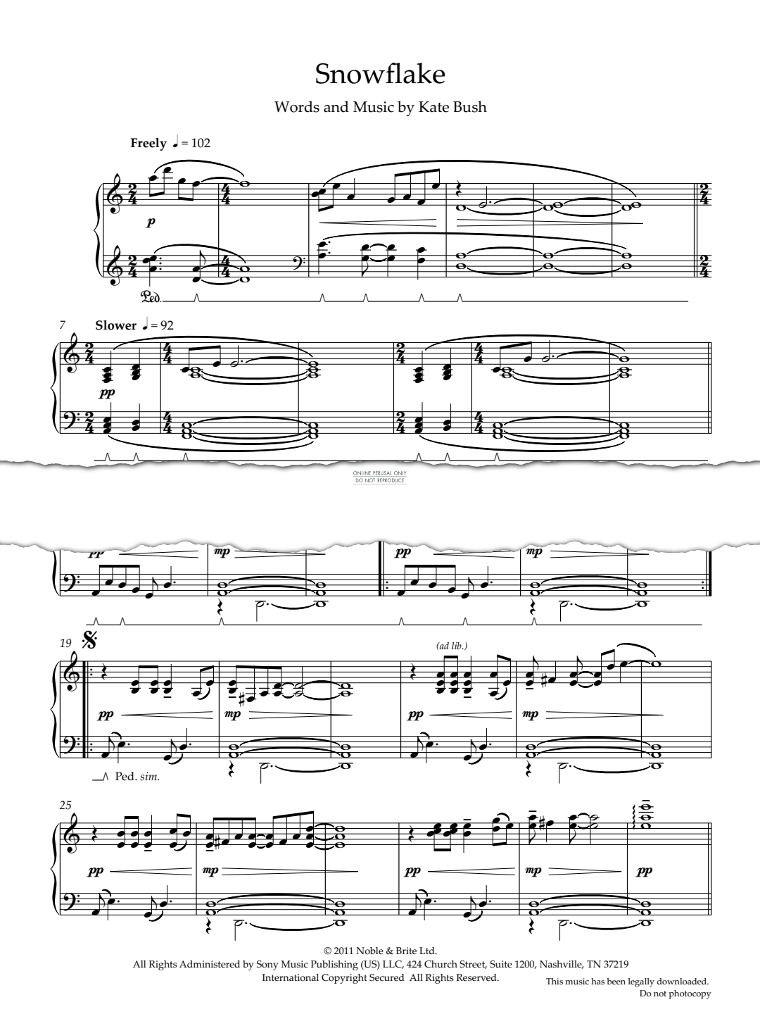 Snowflake (Kate Bush) | Noten: Klavier | PDF Download