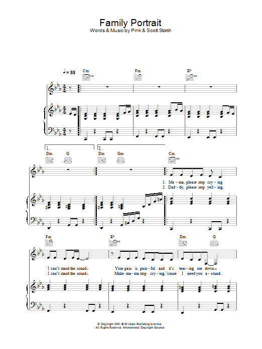Family Portrait - sheet music by P!nk - smd-27322 | notendownload