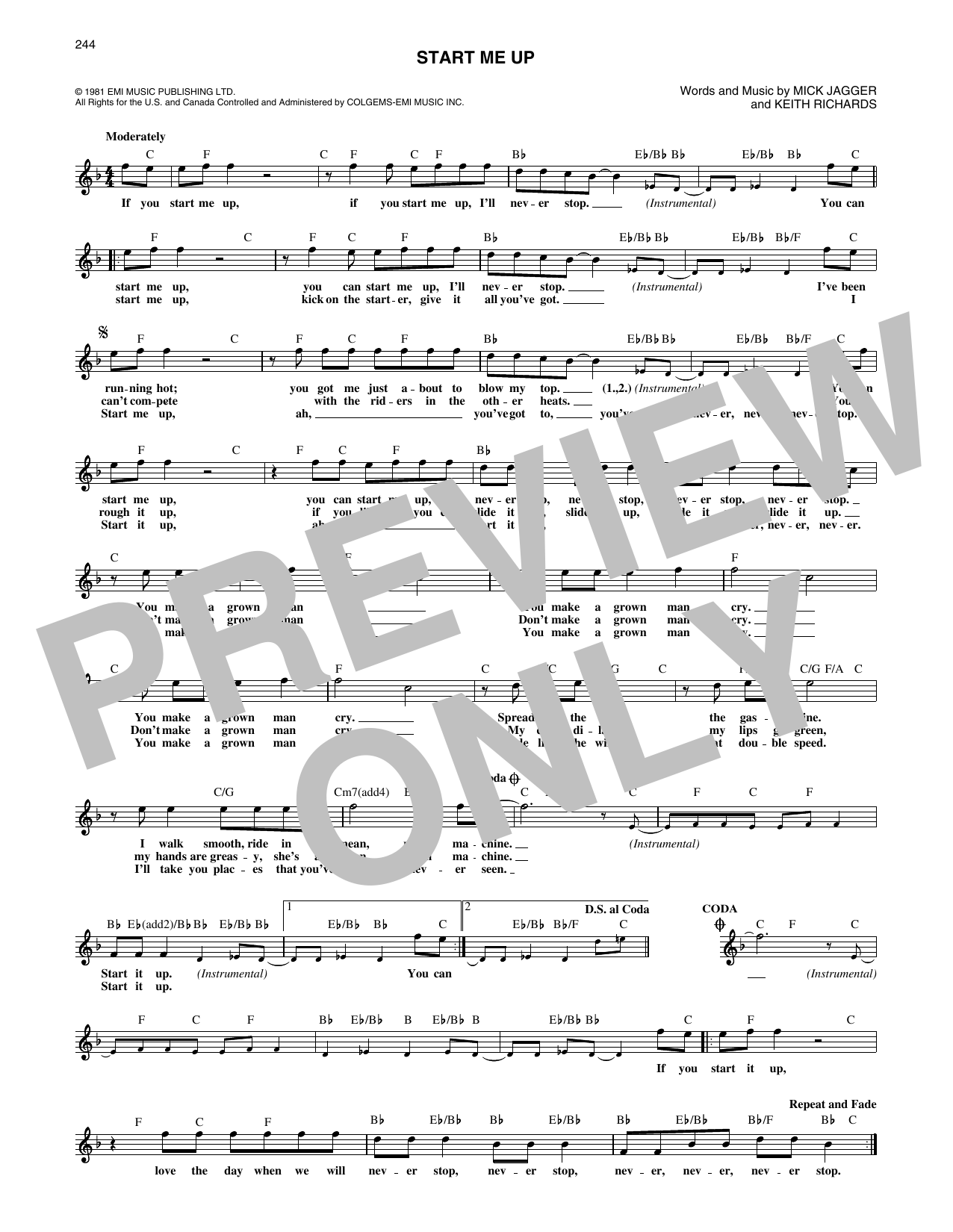 Start Me Up (The Rolling Stones) | Sheet Music: Lead Sheet / Fake Book ...