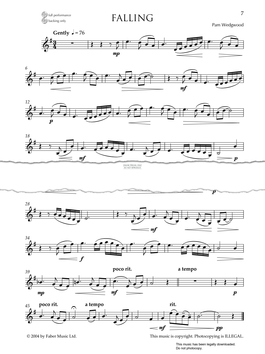 Falling - sheet music by Pam Wedgwood - fbd-46729 | notendownload
