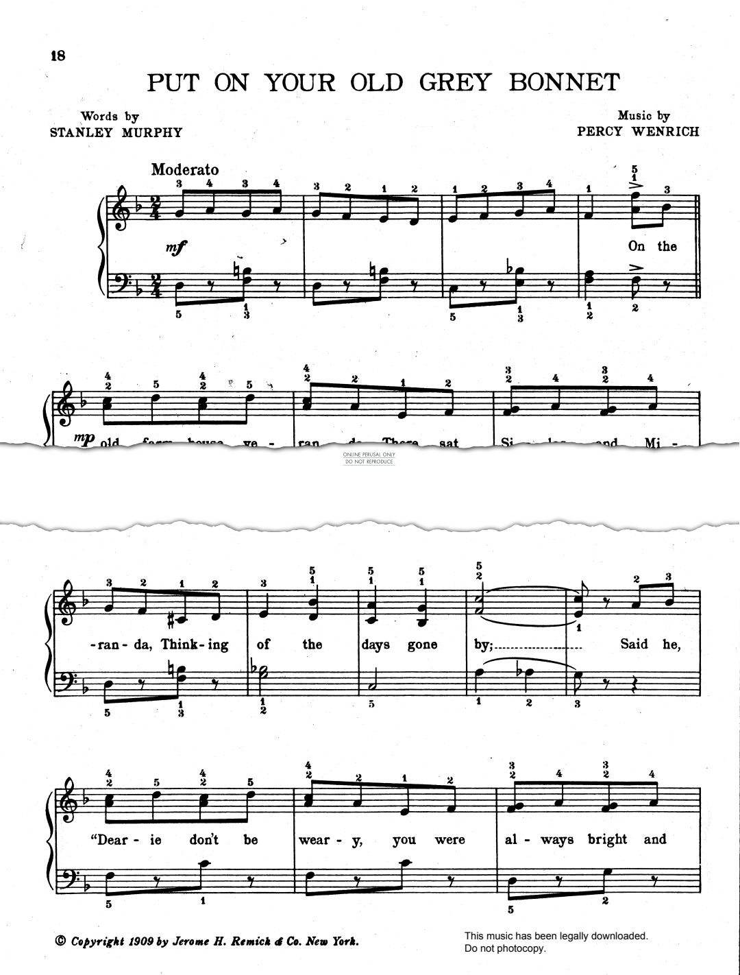 Put On Your Old Grey Bonnet - sheet music by Percy Wenrich - fbd-21574 ...