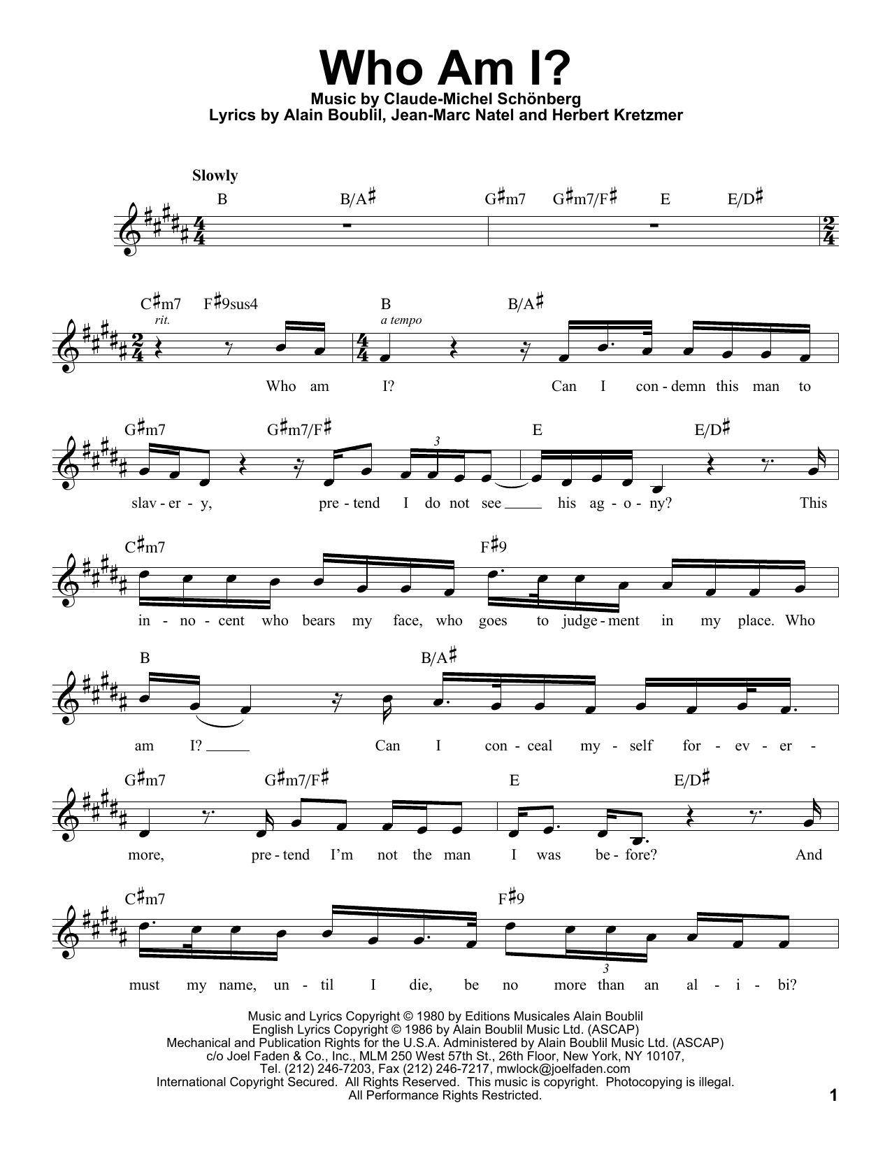 Who Am I? - sheet music by Alain Boublil, Claude-Michel Schönberg - smd ...