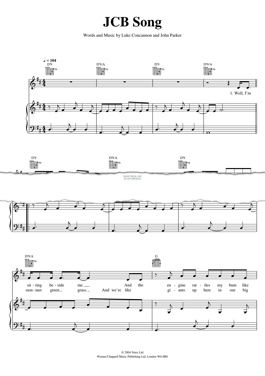 JCB Song (Nizlopi) | Sheet Music: Guitar, Piano, Voice | PDF Download
