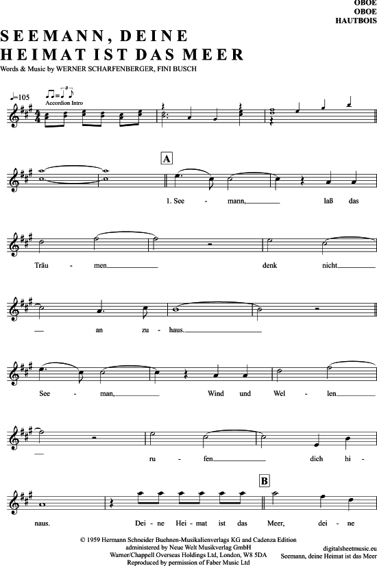 Seemann, Deine Heimat Ist Das Meer - Noten von Freddy Quinn - 7090686 ... Seemann, Deine Heimat Ist Das Meer - Noten von Freddy Quinn - 7090686 ...