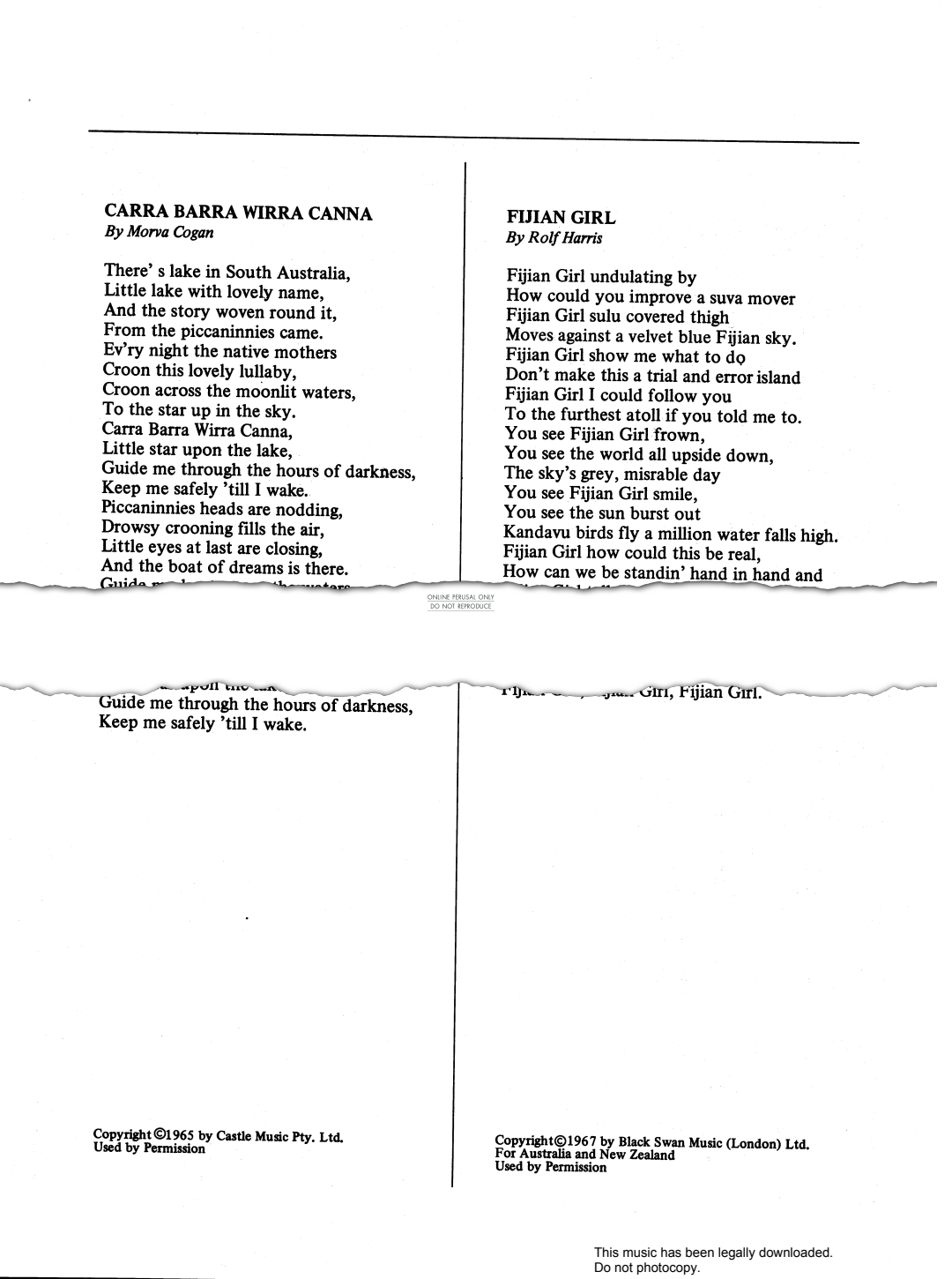 Carra Barra Wirra Canna (Rolf Harris) | Noten: Gitarre, Klavier, Gesang ...