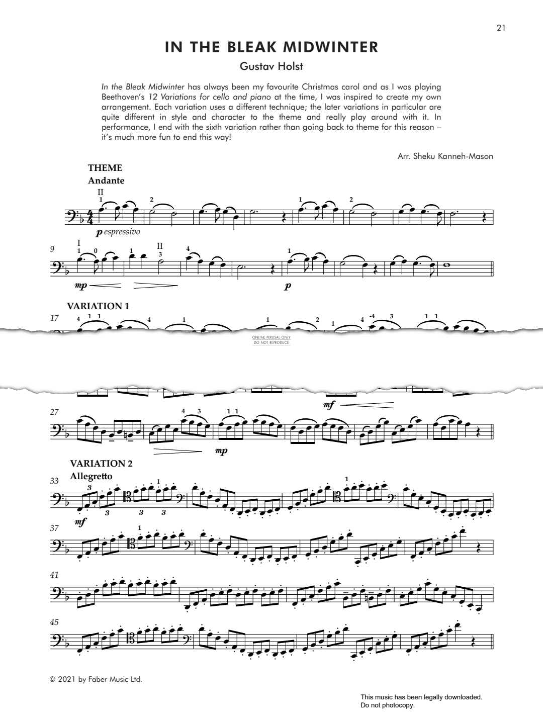 In The Bleak Midwinter - sheet music by Sheku Kanneh-Mason - fbd-41882 ...