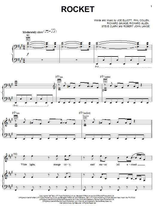 Rocket (Def Leppard) | Sheet Music: Piano, Vocal & Guitar Chords Right ...