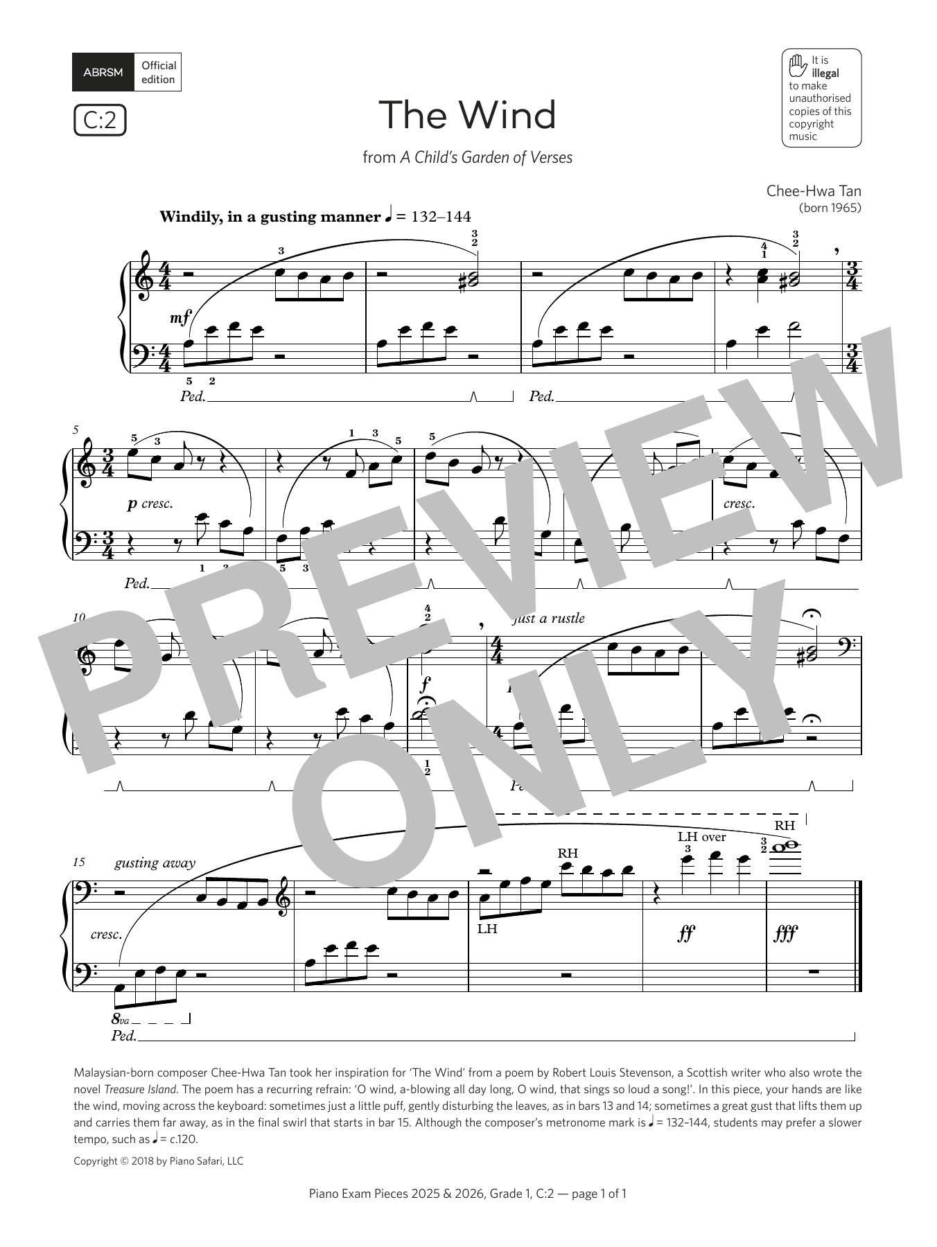 The Wind (Grade 1, list C2, from the ABRSM Piano Syllabus 2025 & 2026) (Chee-Hwa Tan) | Noten ...