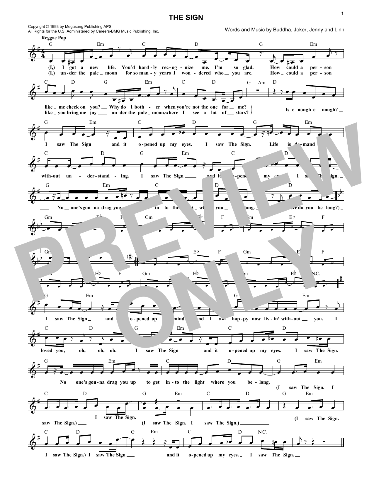 The Sign (Ace Of Base) | Sheet Music: Lead Sheet / Fake Book | PDF Download