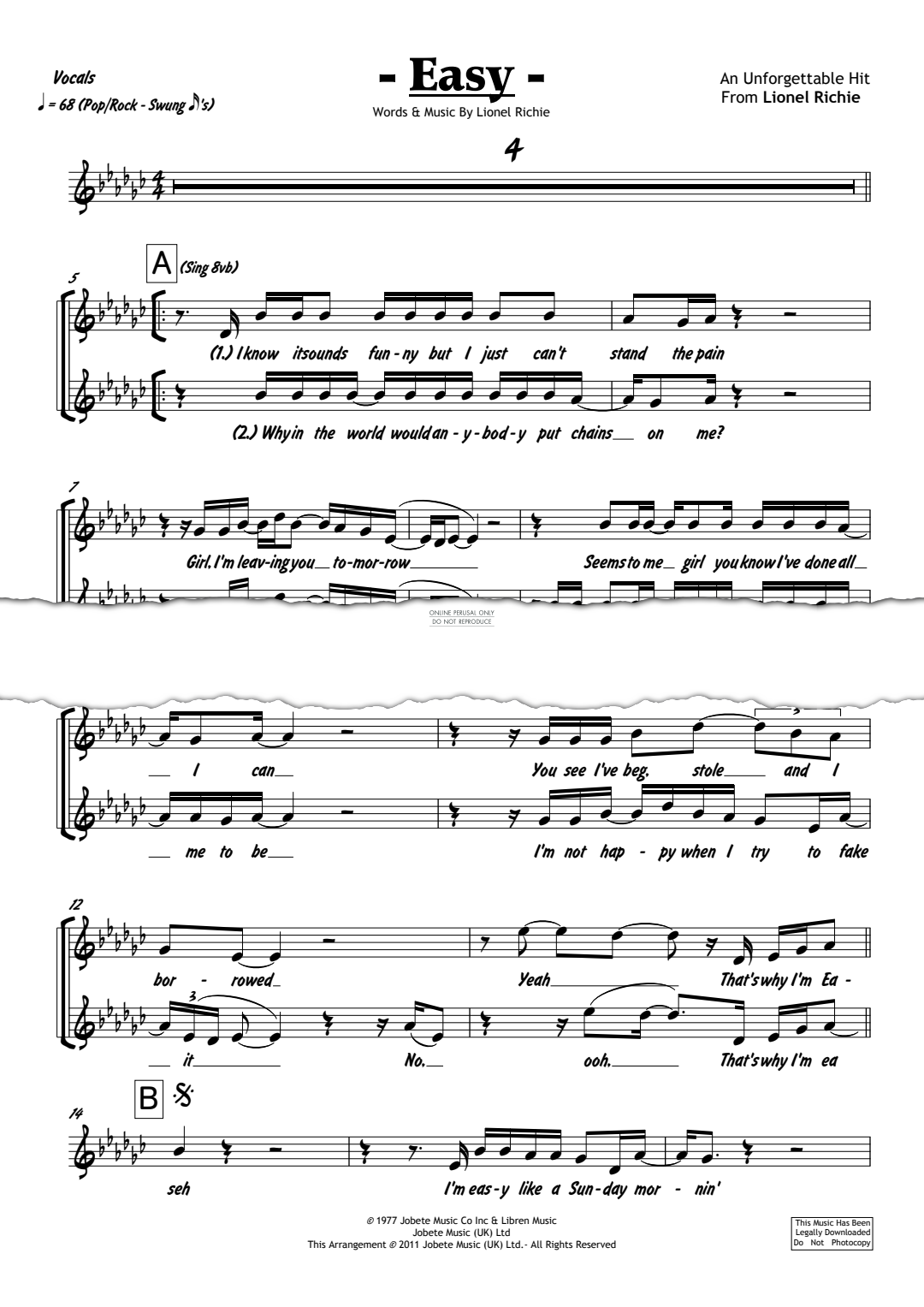 Easy (The Commodores) | Sheet Music: Bass Guitar, Drums, Guitar ...