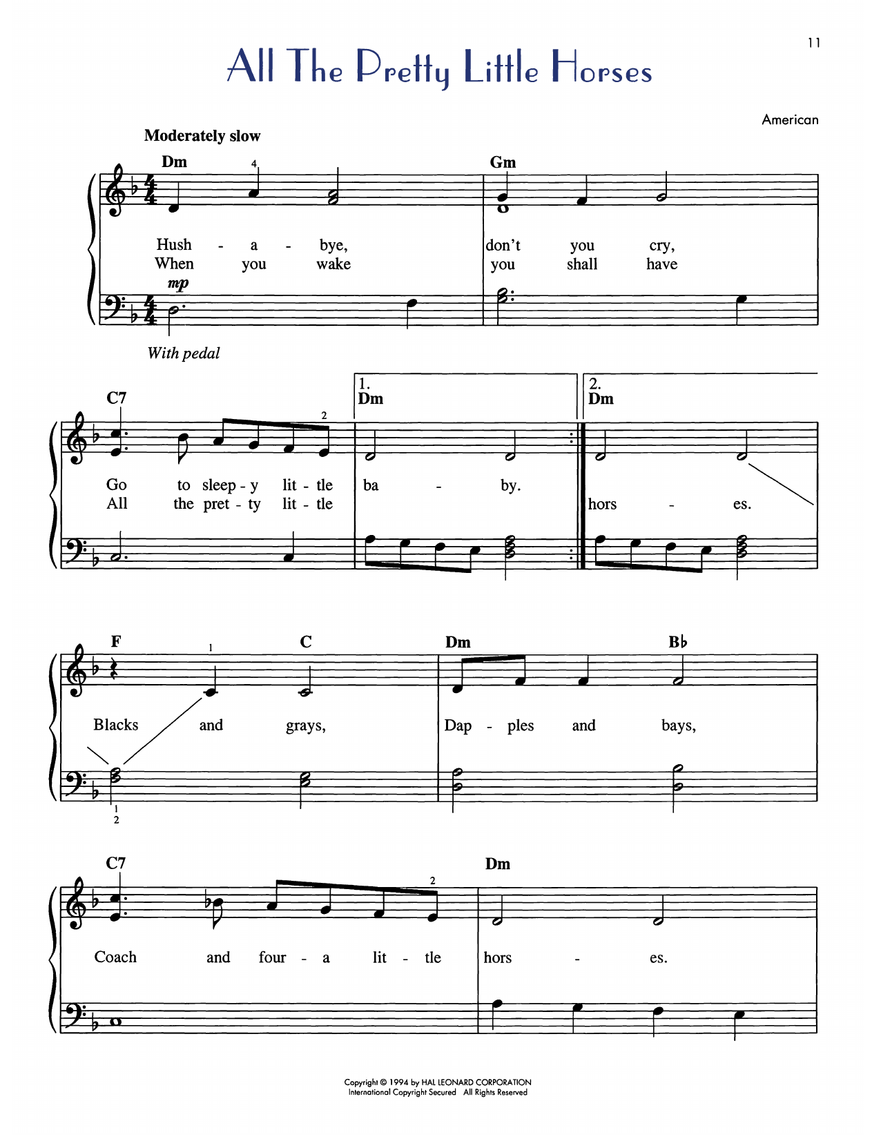 All The Pretty Little Horses (Southeastern American Folksong) | Sheet ...