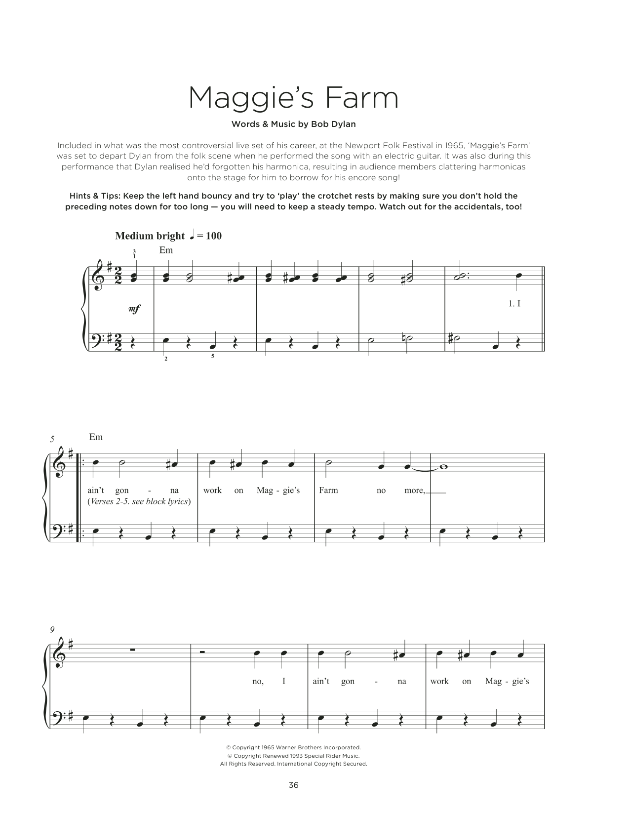 Maggie's Farm - sheet music by Bob Dylan - smd-1559346 | notendownload