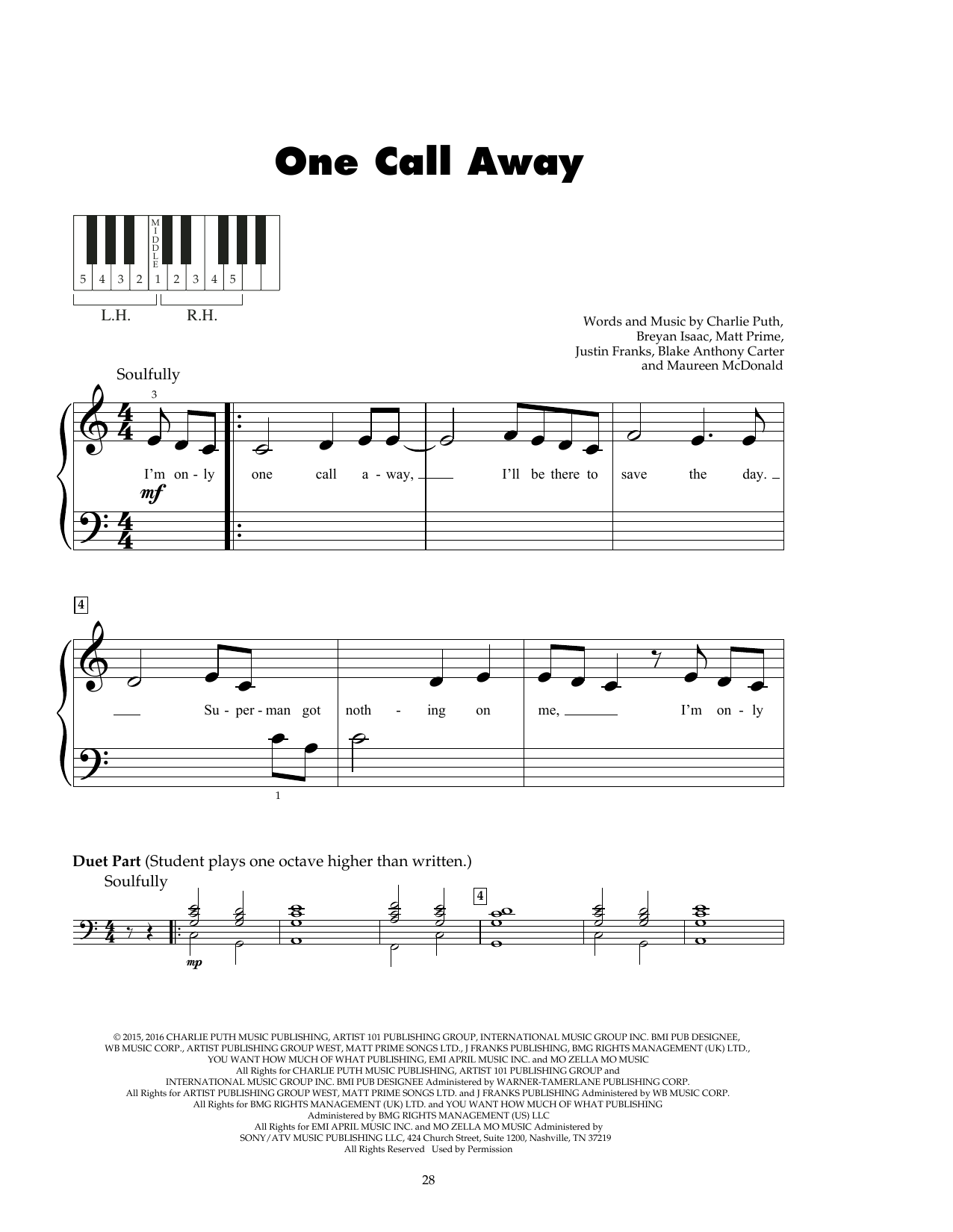 One Call Away - sheet music by Charlie Puth - smd-1389653 | notendownload