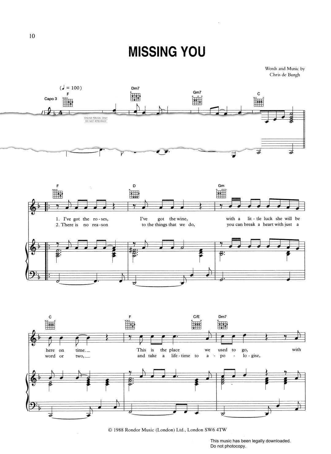 Missing You - Noten von Chris De Burgh - fbd-38461 | notendownload