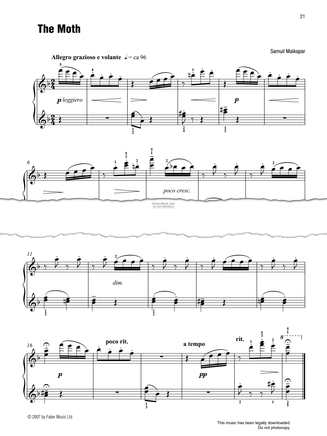 The Moth (Best of Grade 2 Piano) - sheet music by Samuil Maykapar - fbd ...