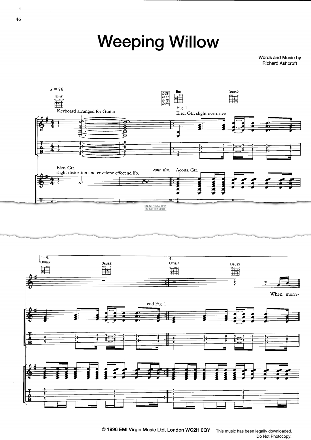 Weeping Willow (The Verve) | Sheet Music: Guitar, Voice | PDF Download