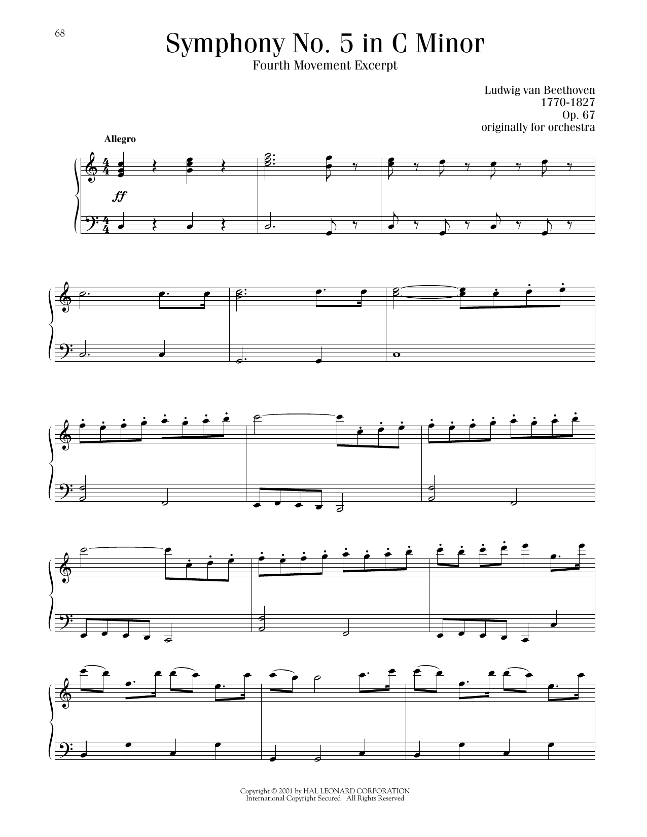 Symphony No. 5, Fourth Movement Excerpt - Online Noten von Ludwig Van ...