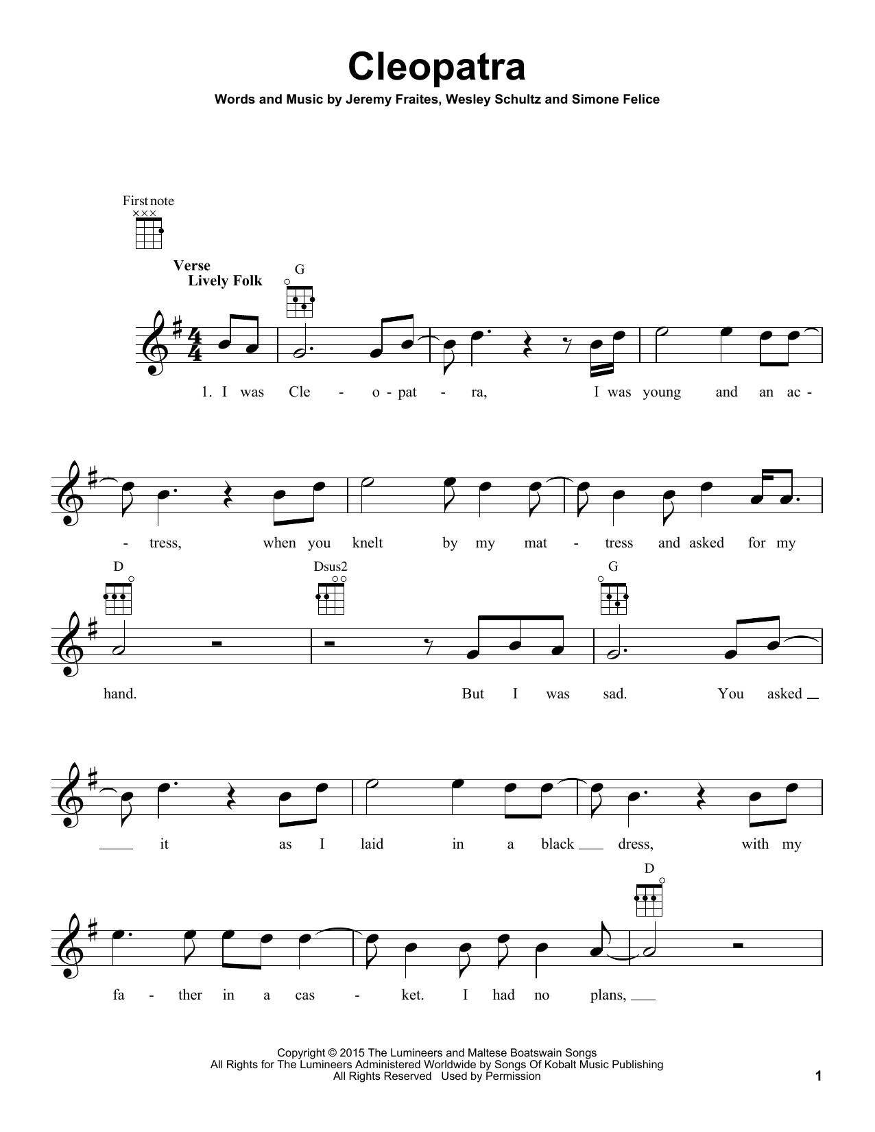 Cleopatra - sheet music by The Lumineers - smd-444358 | notendownload