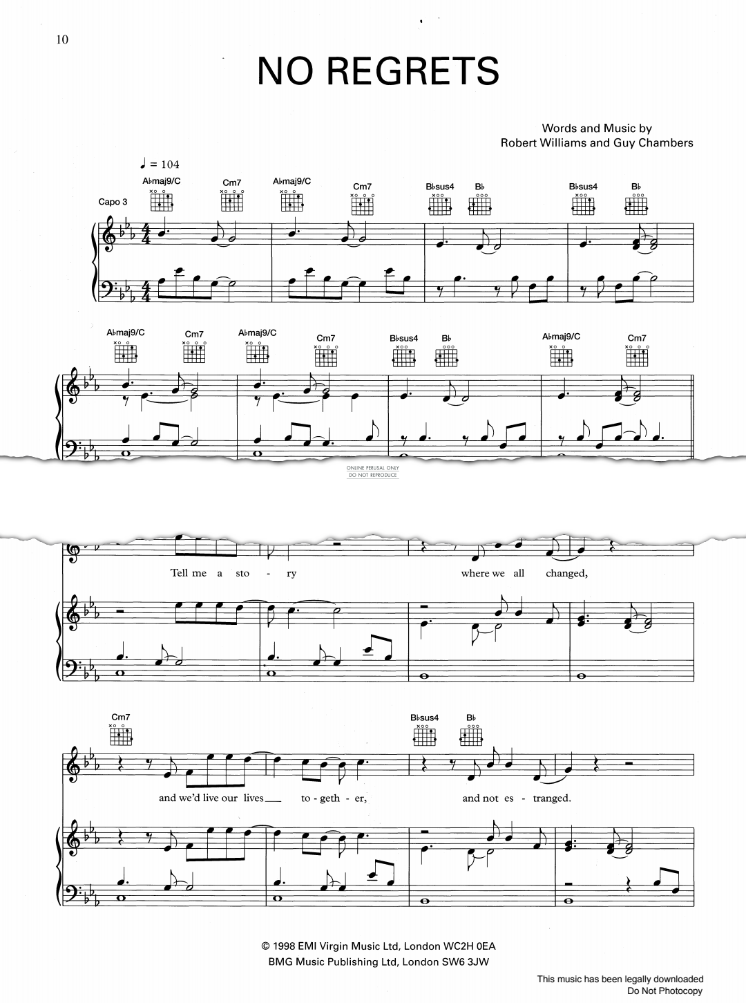 No Regrets - Noten von Robbie Williams - fbd-8548 | notendownload