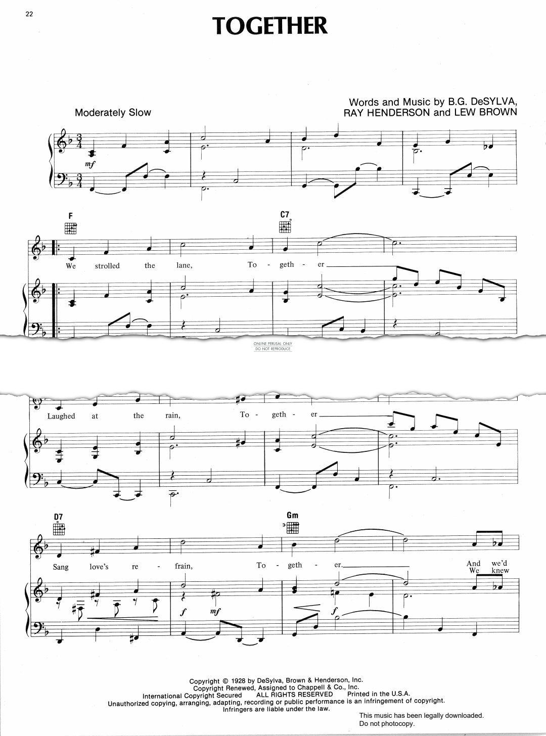 Together (Connie Francis) | Sheet Music: Guitar, Piano, Voice | PDF ...