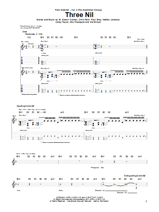 Three Nil - sheet music by Slipknot - smd-29431 | notendownload