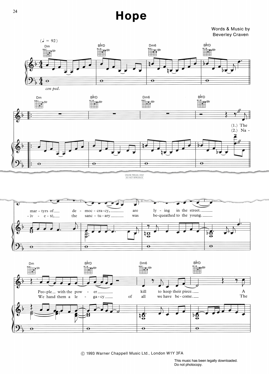 Hope - sheet music by Beverley Craven - fbd-37260 | notendownload
