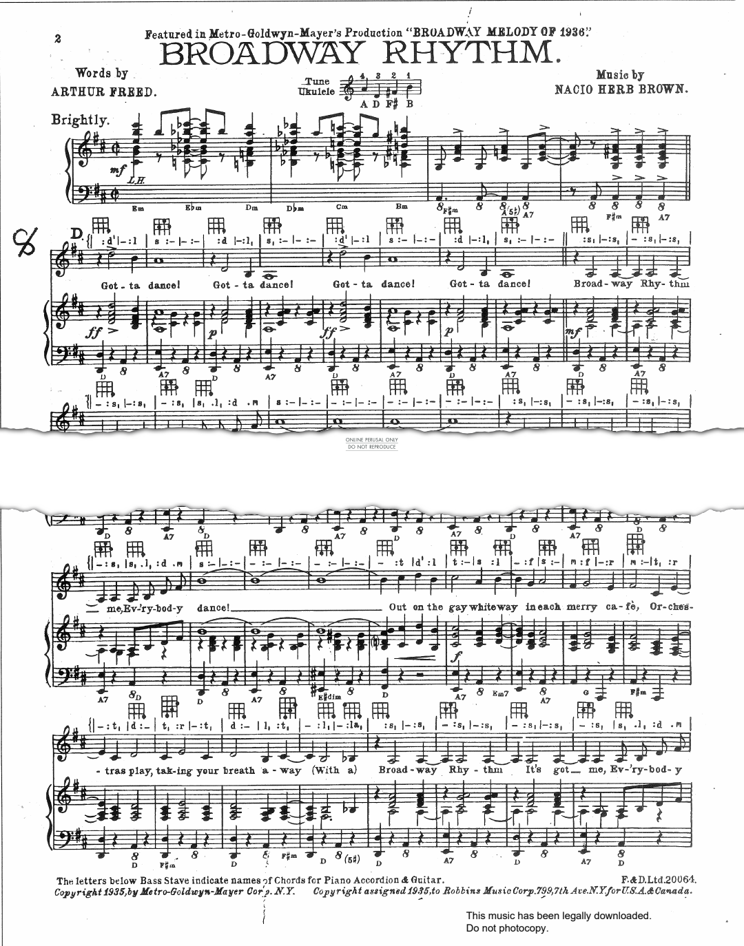 Broadway Rhythm - sheet music by Nacio Herb Brown - fbd-45074 | notendownload