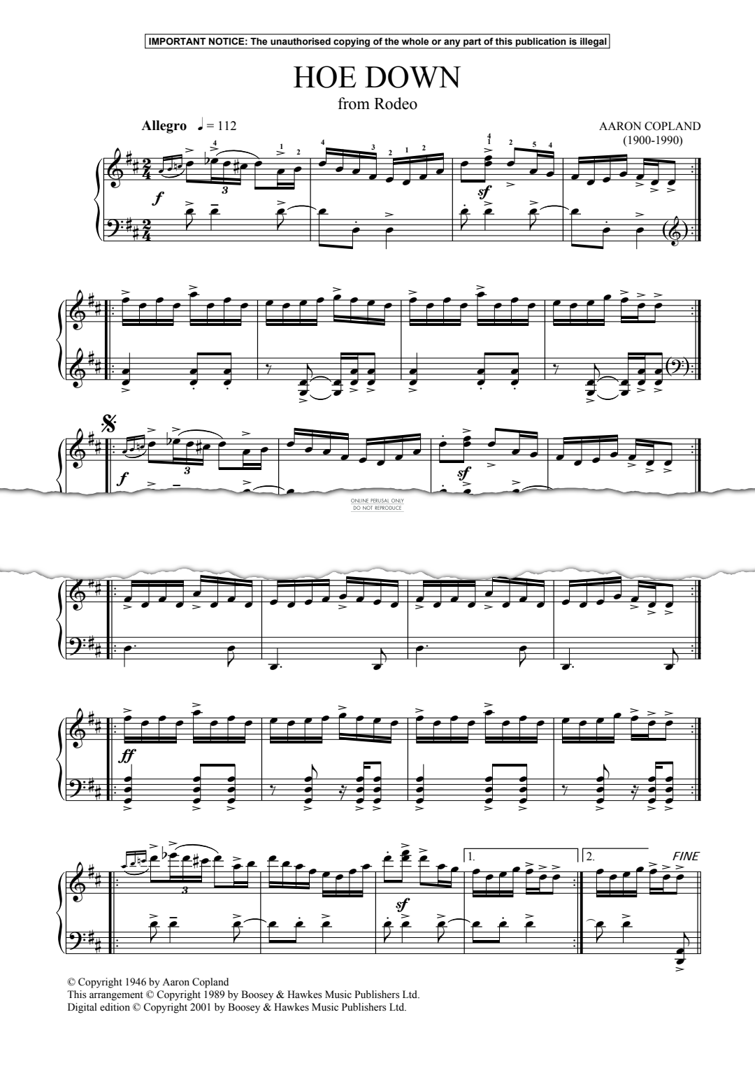 Hoe Down from 'Rodeo' - sheet music by Aaron Copland - fbd-8209 ...