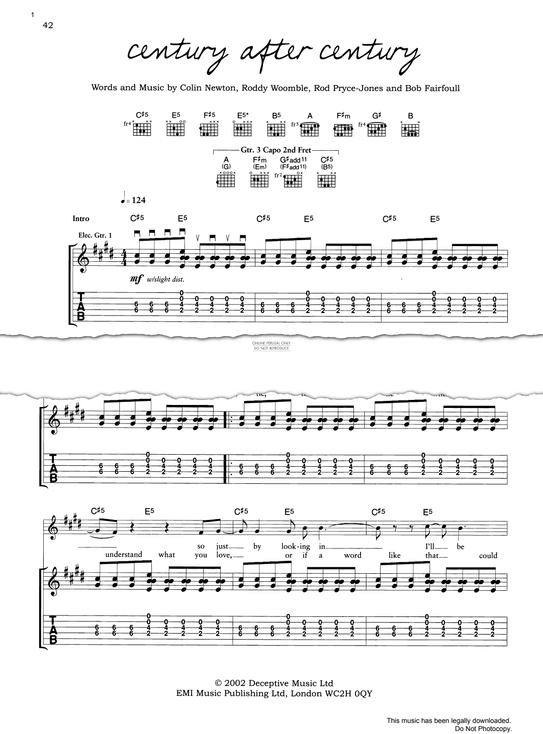 Century After Century - sheet music by Idlewild - fbd-2847 | notendownload