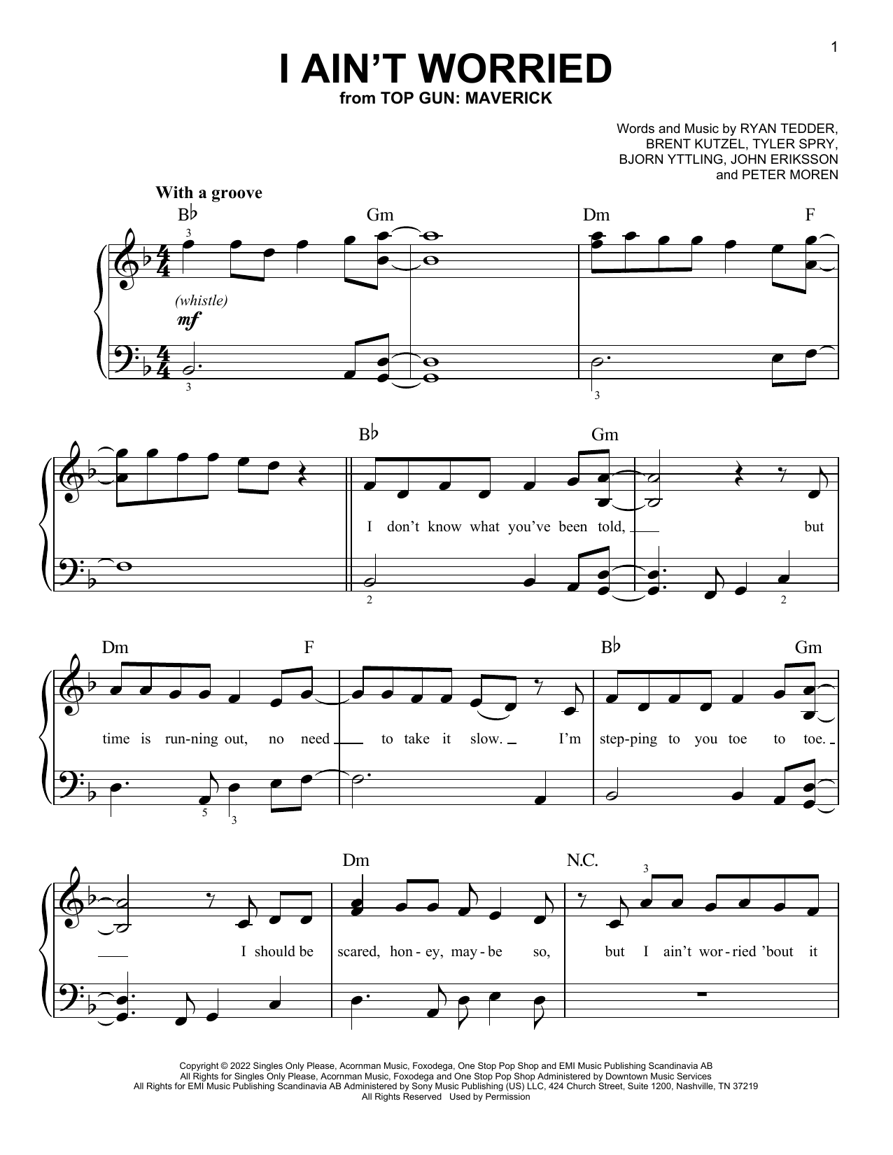 I Ain't Worried (from Top Gun: Maverick) - sheet music by OneRepublic ...
