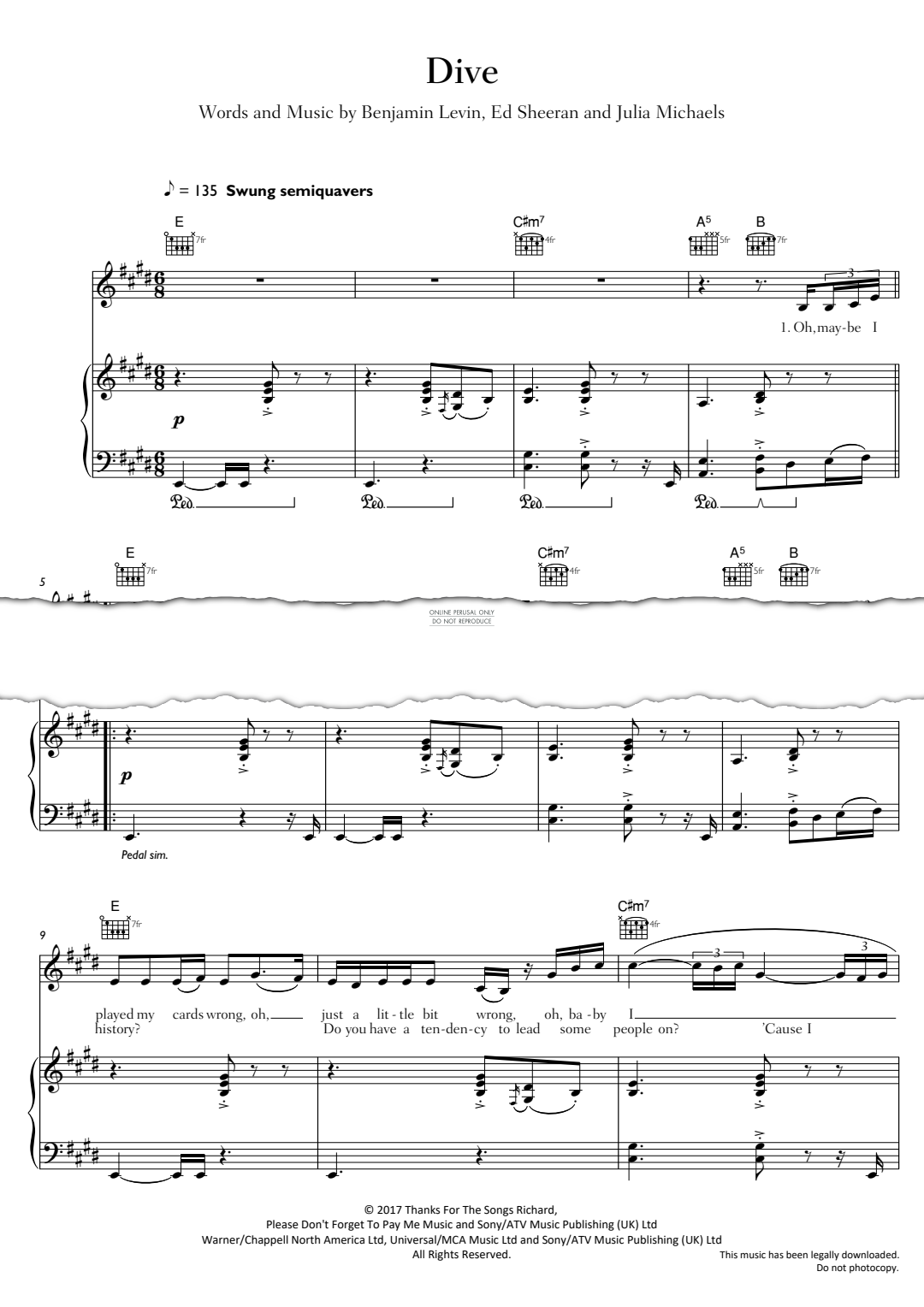 Dive - sheet music by Ed Sheeran - fbd-31832 | notendownload