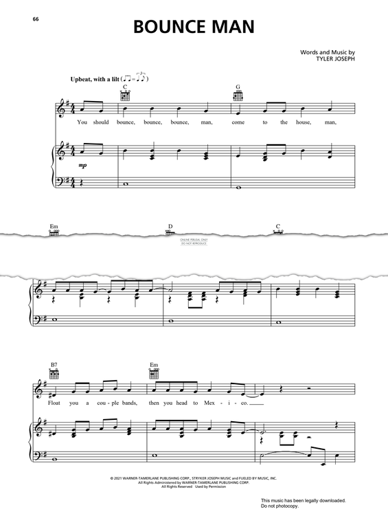Bounce Man - sheet music by Twenty One Pilots - fbd-41899 | notendownload