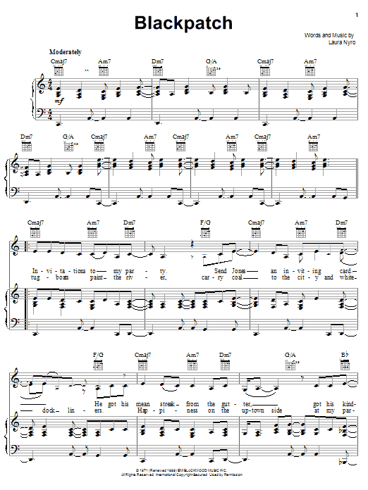Blackpatch (Laura Nyro) | Sheet Music: Piano, Vocal & Guitar Chords ...