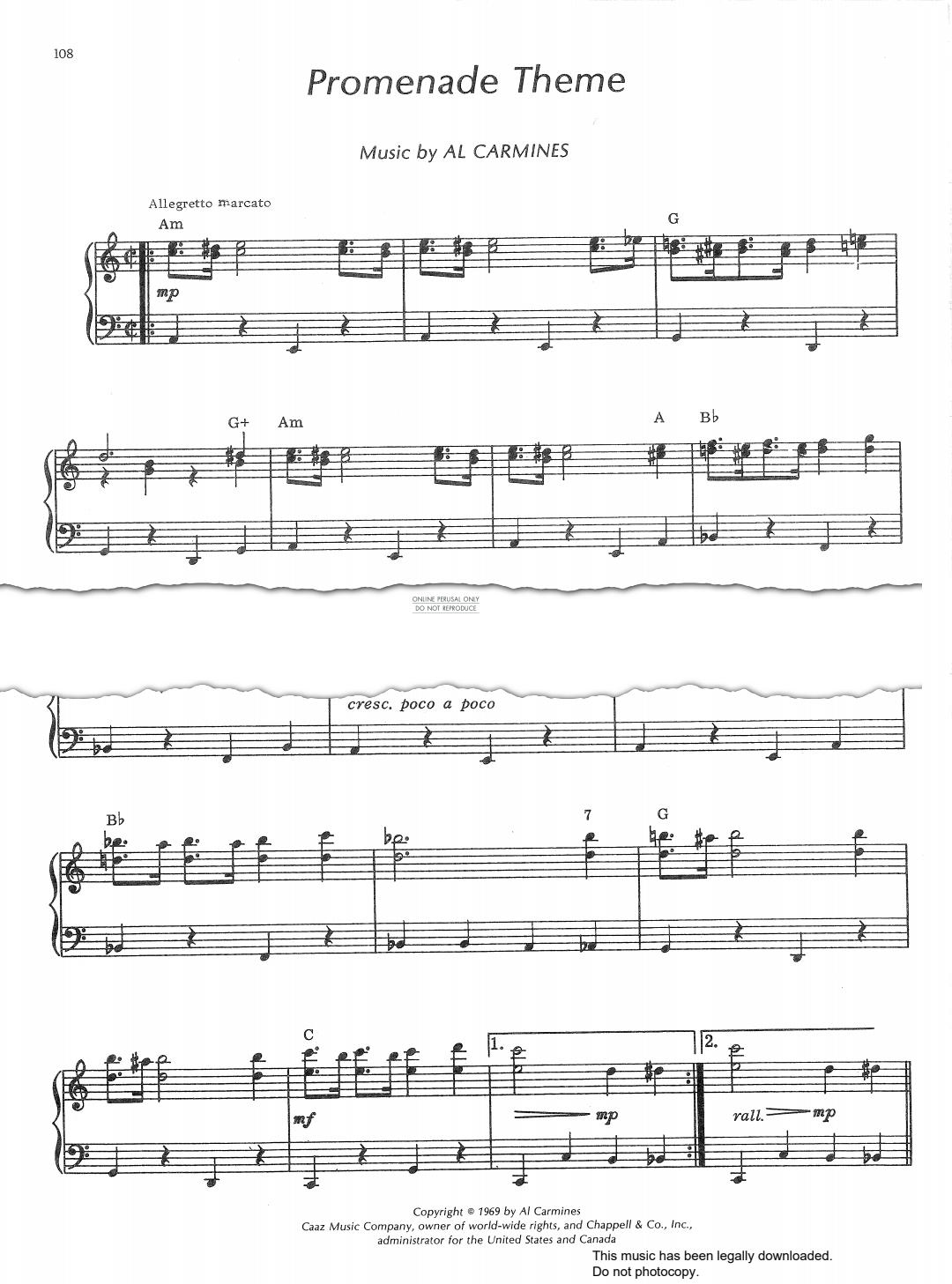 Promenade Theme (Alvin Carmines) | Sheet Music: Guitar, Piano | PDF ...