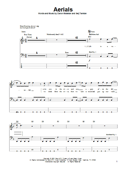 Aerials (System Of A Down) | Sheet Music: Bass Guitar Tab | PDF Download