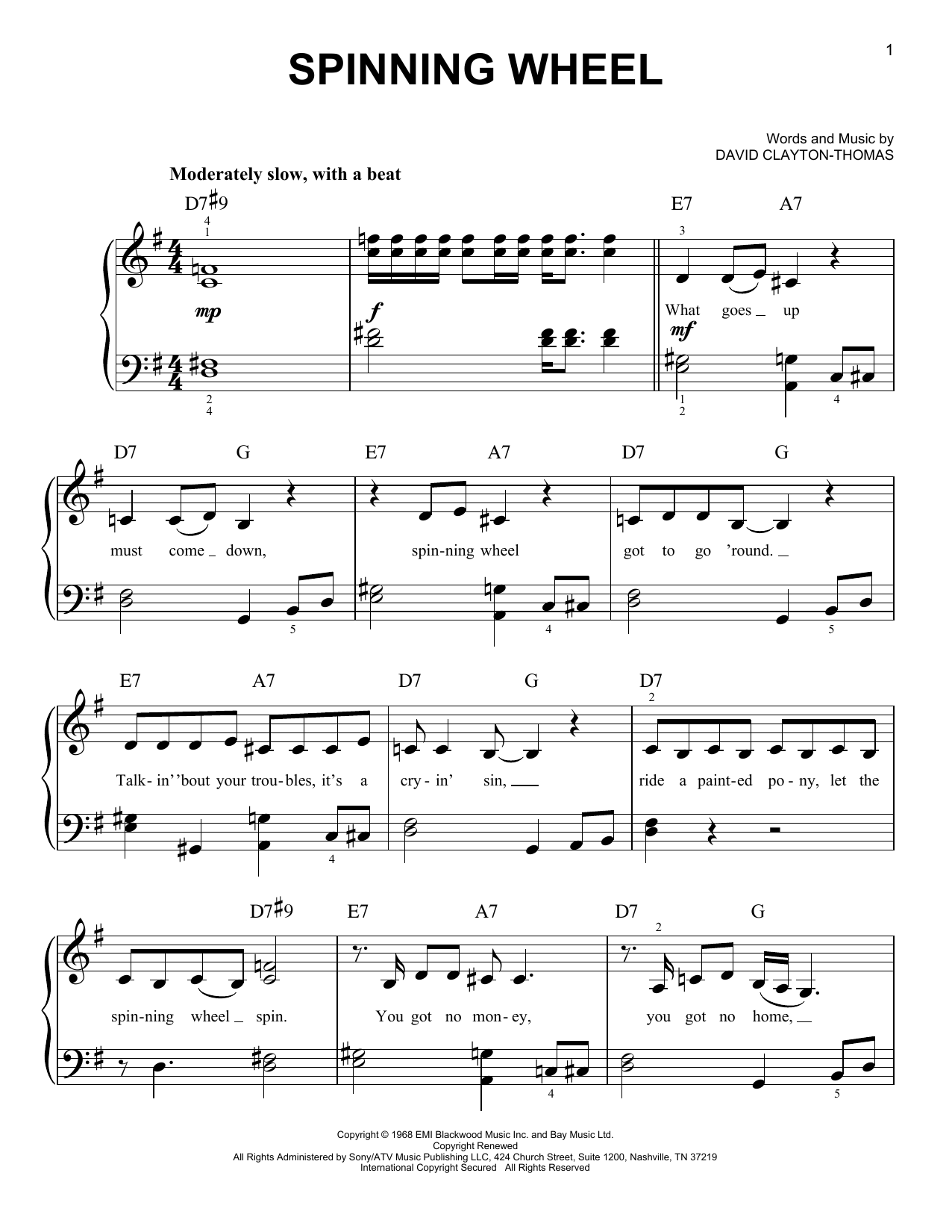 Spinning Wheel (Blood, Sweat & Tears) | Sheet Music: Easy Piano | PDF ...