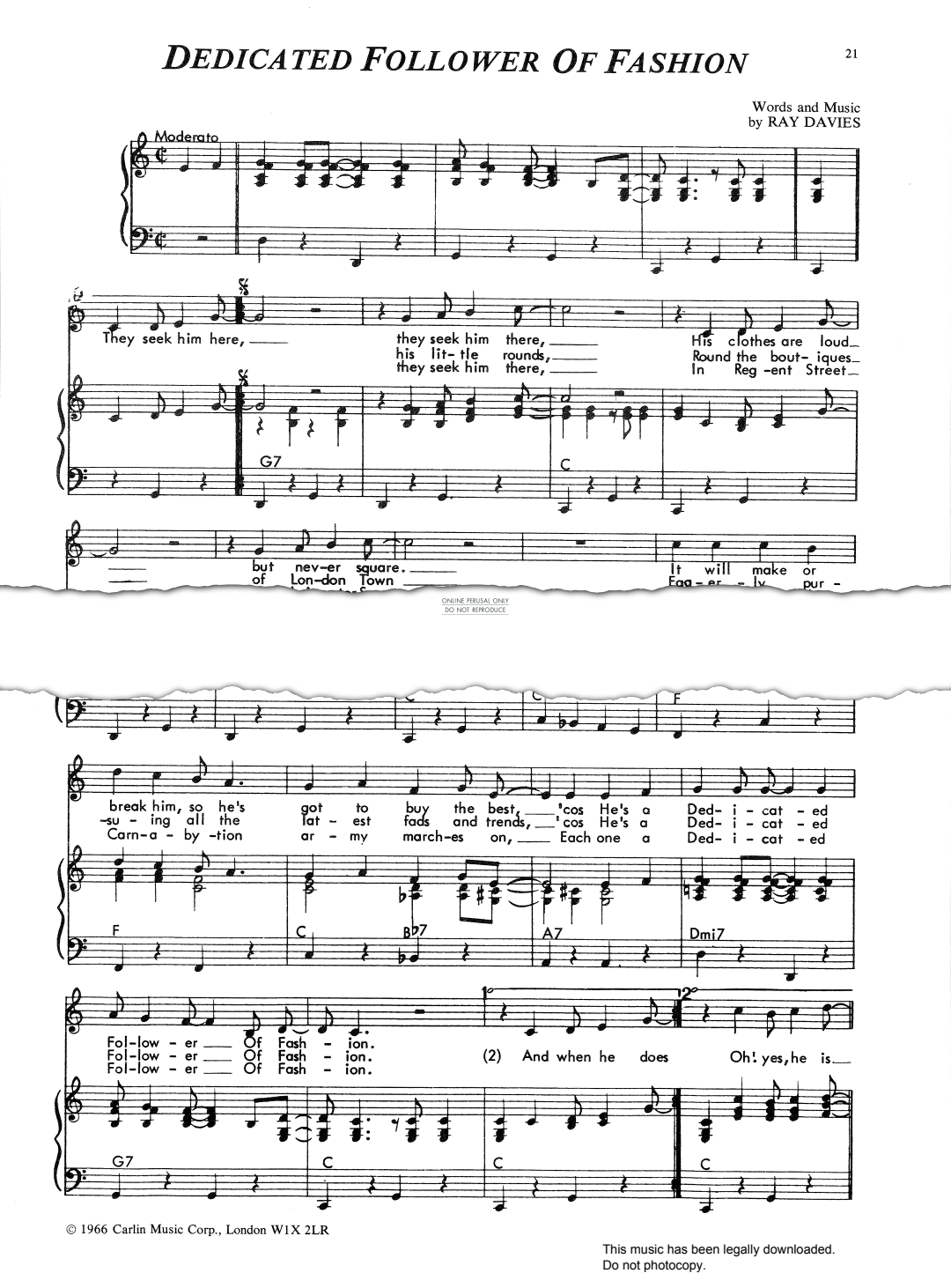 Dedicated Follower Of Fashion - Noten von The Kinks - fbd-37093 ...